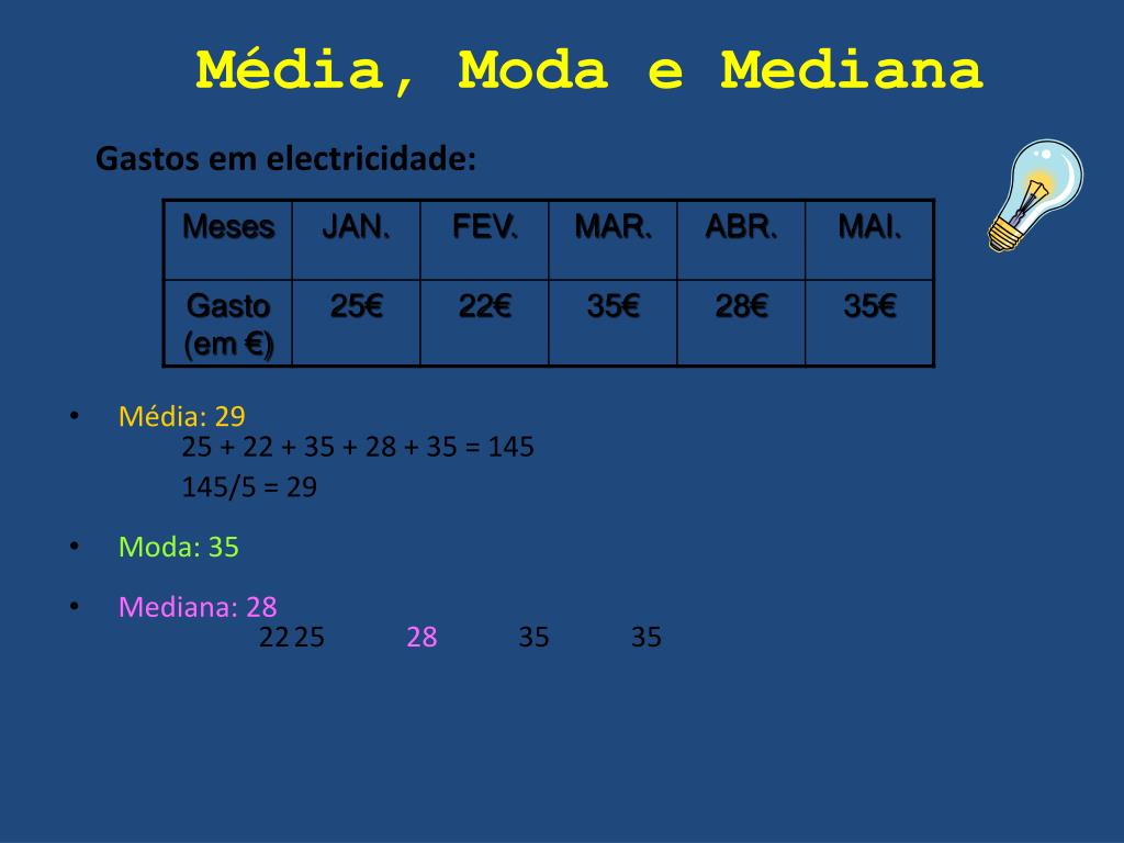 PPT - Medidas de Tendencia Central Média, Moda e Mediana PowerPoint ...