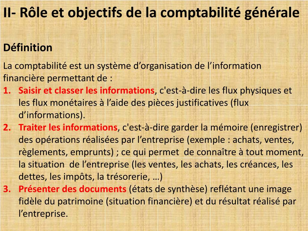 PPT - Chapitre 1: LA COMPTABILITE GENERALE ET SON RÔLE PowerPoint ... PPT - Chapitre 1: LA COMPTABILITE GENERALE ET SON RÔLE PowerPoint ...