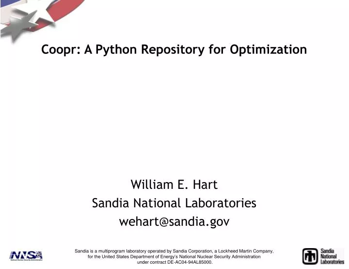 PPT - Coopr: A Python Repository for Optimization PowerPoint ...
