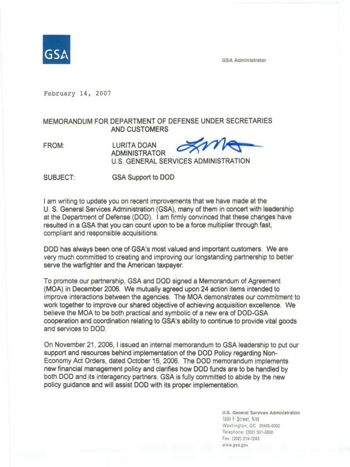 PPT - GSA Administrator February 14, 2007 MEMORANDUM FOR DEPARTMENT OF ...