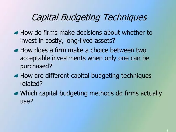 PPT - Capital Budgeting Techniques PowerPoint Presentation, free ...