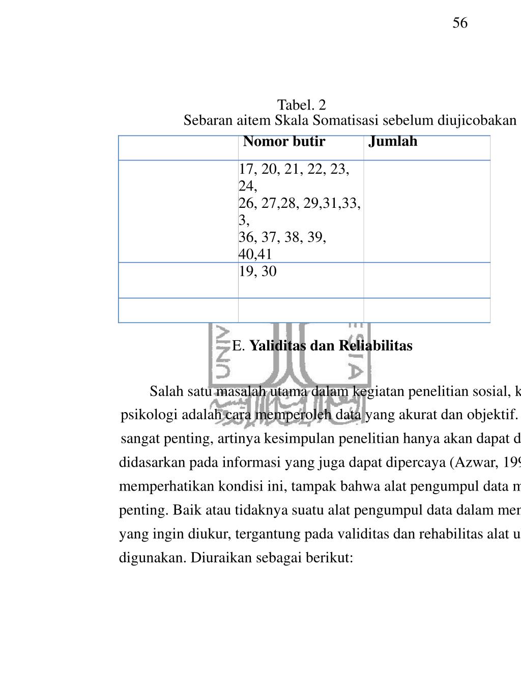 PPT - 56 Tabel. 2 Sebaran aitem Skala Somatisasi sebelum diujicobakan ...