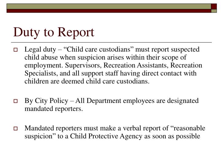 PPT - Community Recreation Services Suspected Child Abuse & Dependent ...