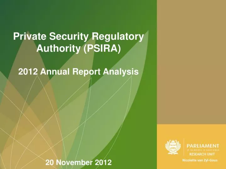 PPT - Private Security Regulatory Authority (PSIRA) 2012 Annual Report ...