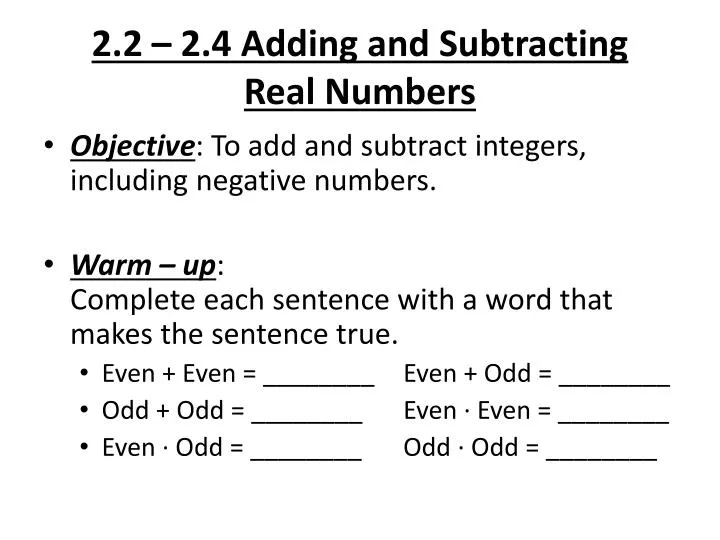PPT 2 2 2 4 Adding And Subtracting Real Numbers PowerPoint 