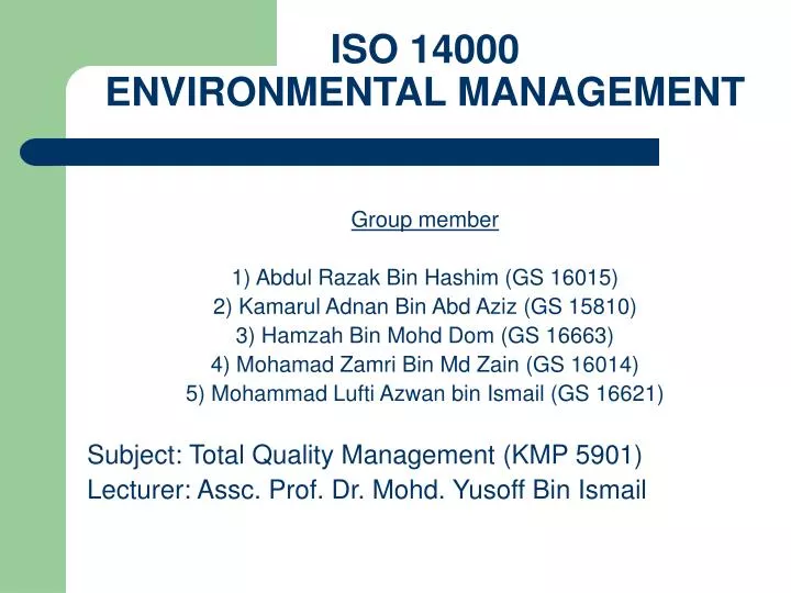 PPT - ISO 14000 ENVIRONMENTAL MANAGEMENT PowerPoint Presentation, free ...