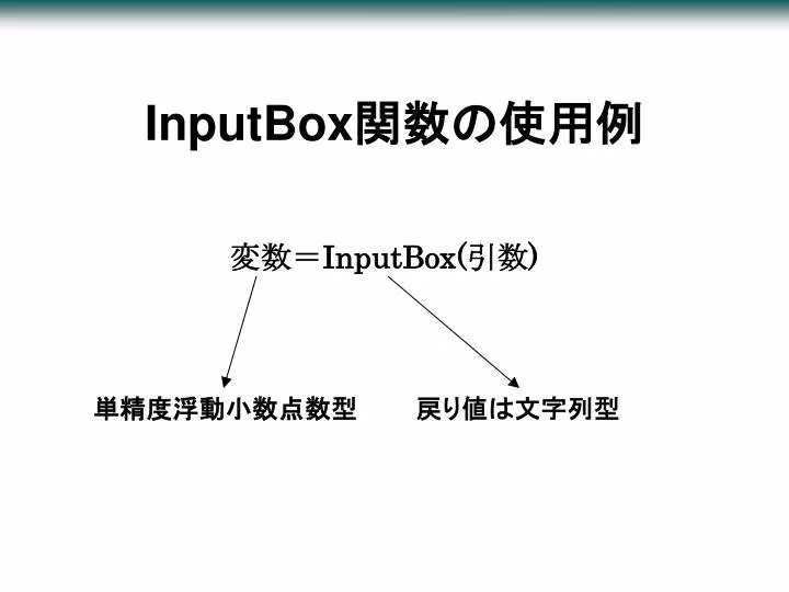 PPT - InputBox 関数の使用例 PowerPoint Presentation, free download - ID:5967273 PPT - InputBox 関数の使用例 PowerPoint Presentation, free download - ID:5967273