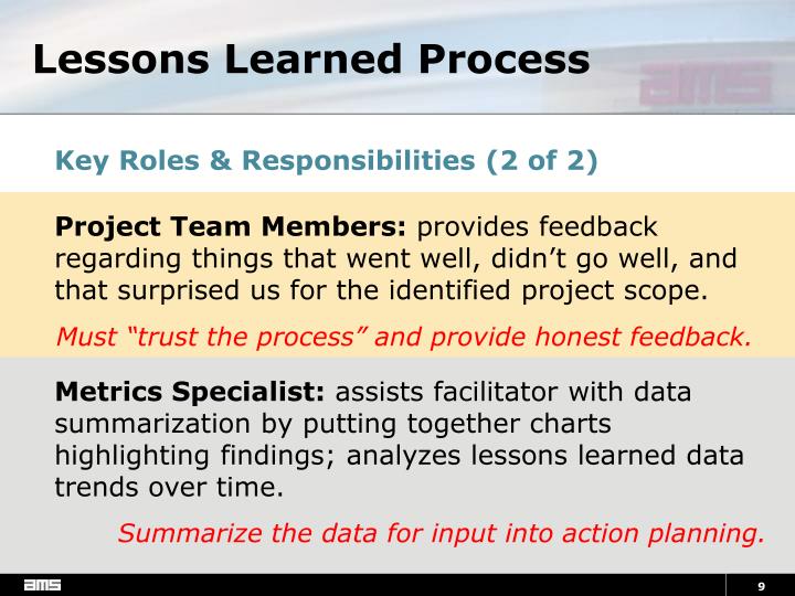 PPT - Using Lessons Learned to Drive Process Improvement Plans ...