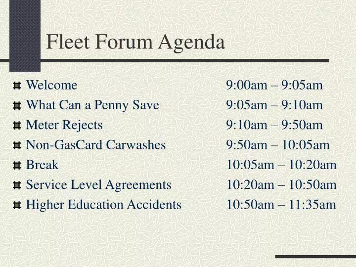 PPT - Fleet Forum Agenda PowerPoint Presentation, free download - ID ...