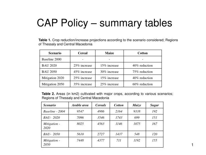 PPT - CAP Policy – summary tables PowerPoint Presentation, free ...