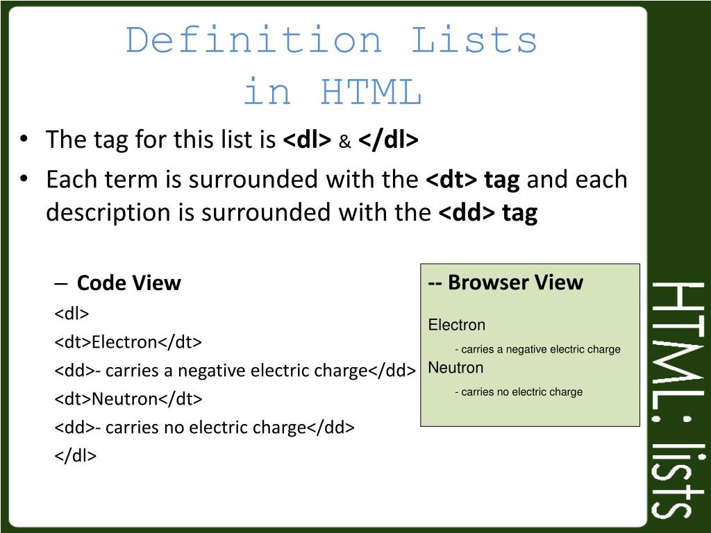 PPT Creating Lists In HTML PowerPoint Presentation Free Download