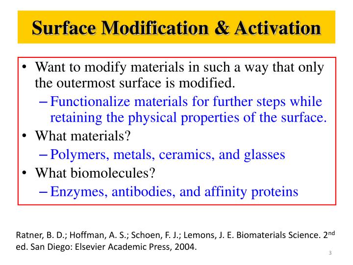 PPT - Biomaterial Chemistry: Methods of Modification and Immobilization ...