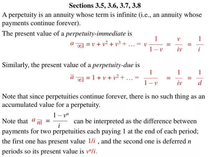 PPT - The present value of a perpetuity-immediate is PowerPoint ...