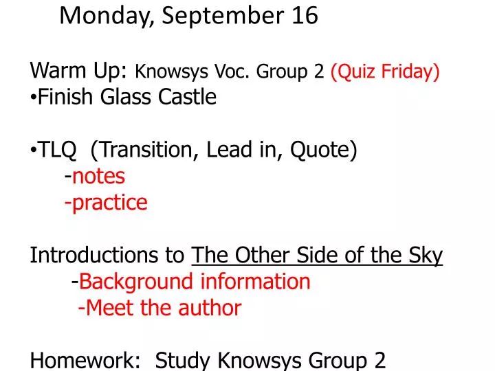 PPT - Monday, September 16 PowerPoint Presentation, free download - ID ...