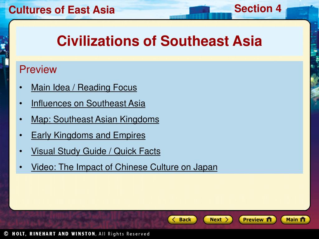 PPT - Preview Main Idea / Reading Focus Influences on Southeast Asia ...