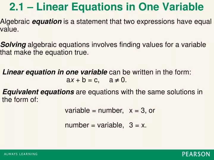 PPT 2 1 Linear Equations In One Variable PowerPoint Presentation