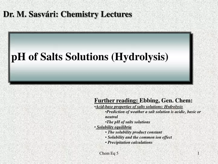PPT - pH of Salts Solutions (Hydrolysis) PowerPoint Presentation, free ...