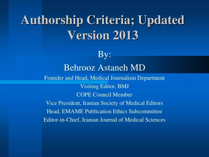 PPT - Authorship Criteria; Updated Version 2013 PowerPoint Presentation ...