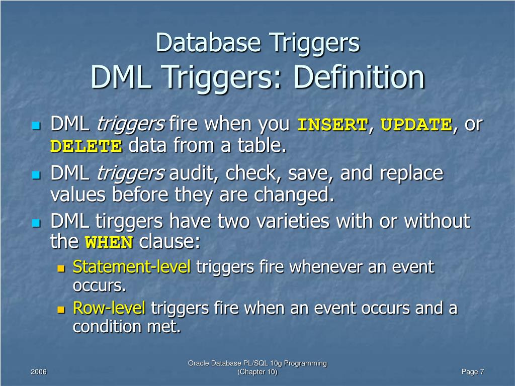 Ppt Database Triggers Oracle Database Plsql 10g Programming Powerpoint Presentation Id6058788