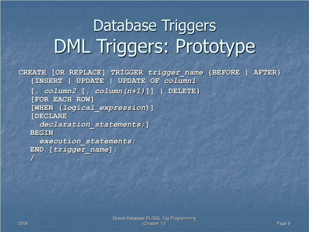 Ppt Database Triggers Oracle Database Plsql 10g Programming Powerpoint Presentation Id6058788