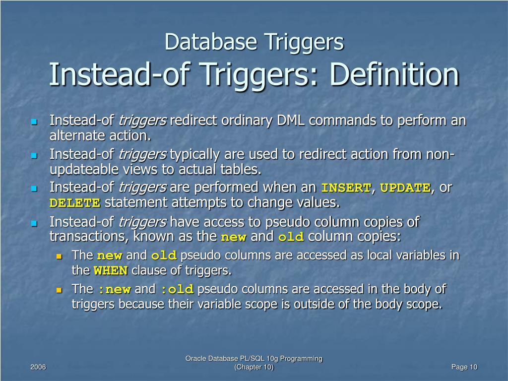 Ppt Database Triggers Oracle Database Plsql 10g Programming Powerpoint Presentation Id6058788