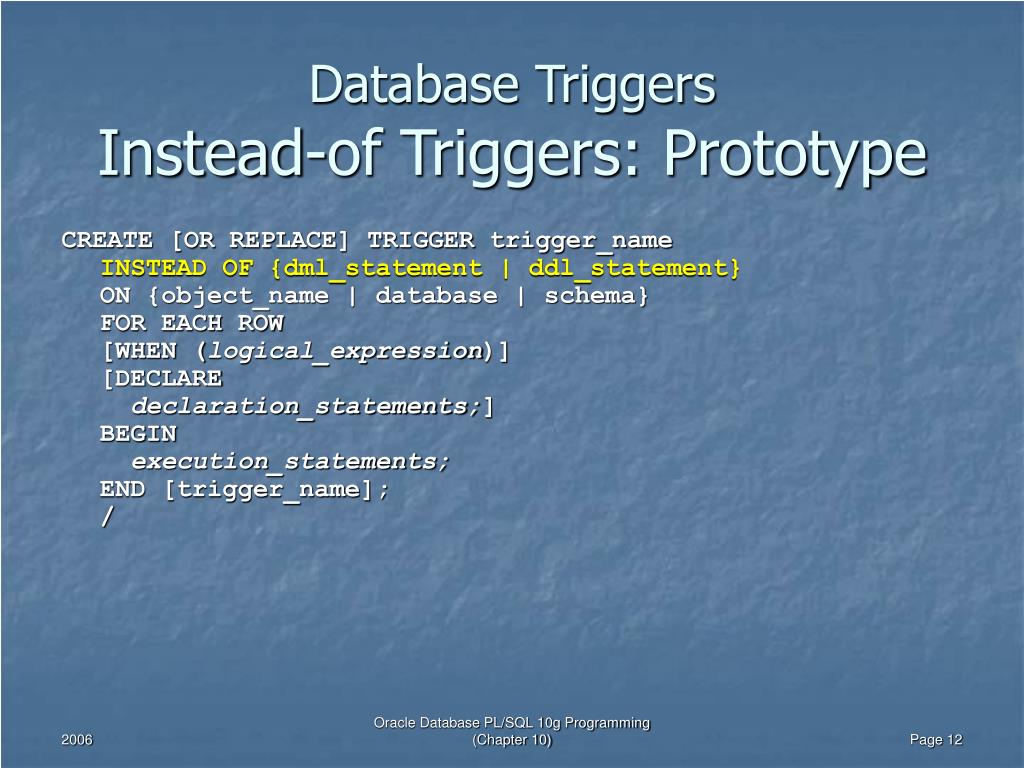 Ppt Database Triggers Oracle Database Plsql 10g Programming Powerpoint Presentation Id6058788
