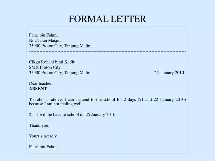 PPT - FORMAL LETTER PowerPoint Presentation, free download - ID:6061818