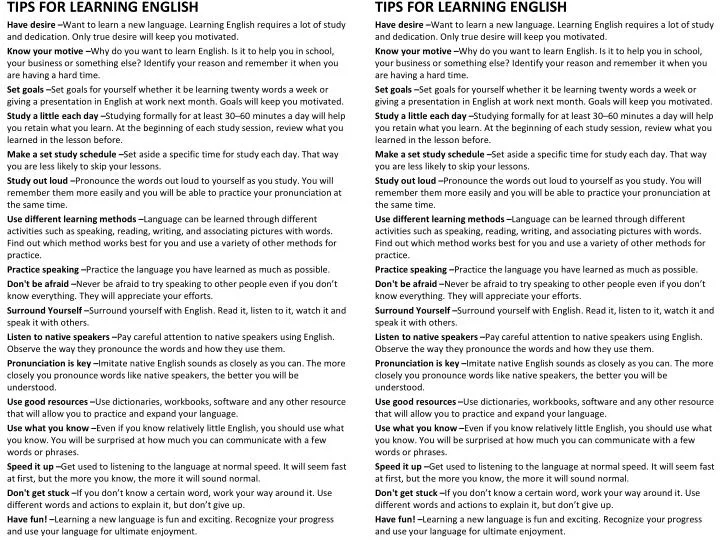 PPT - TIPS FOR LEARNING ENGLISH PowerPoint Presentation, free download ...