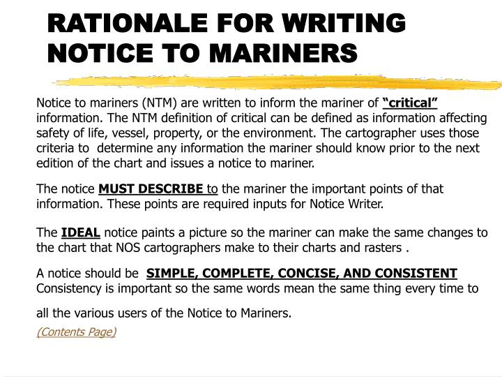 PPT - A Guide to Writing Notice to Mariners and Using Notice Writer ...