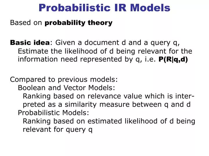 PPT - Probabilistic IR Models PowerPoint Presentation, free download ...