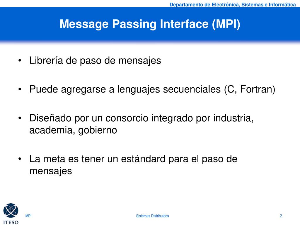 PPT - MPI Un estándar de paso de mensajes para Clusters y Workstations ...