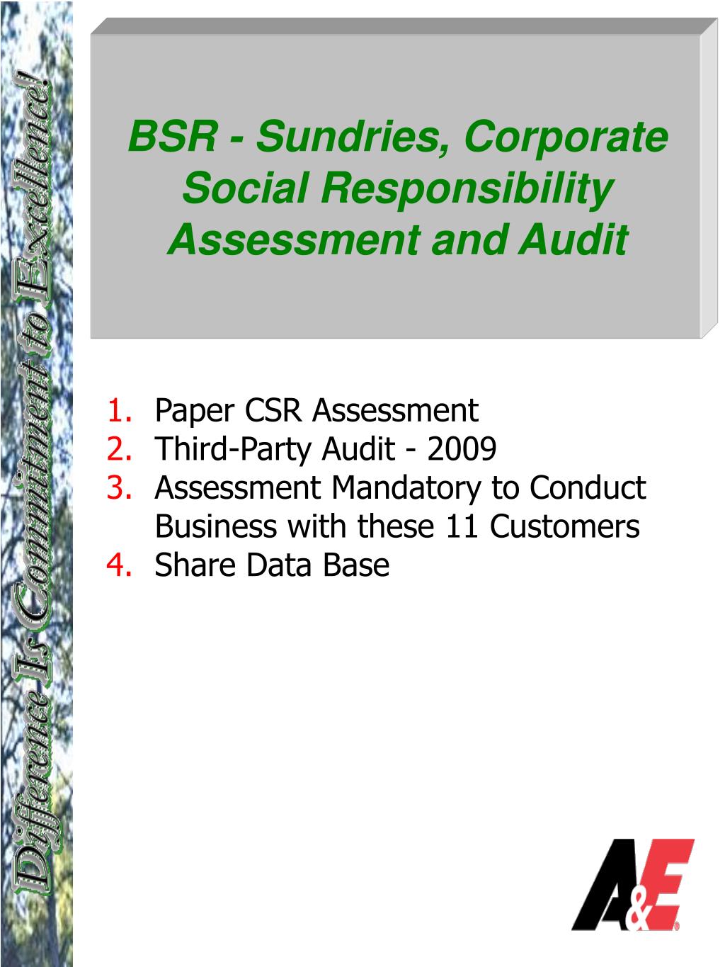 PPT - BSR - Sundries, Corporate Social Responsibility Assessment and ...