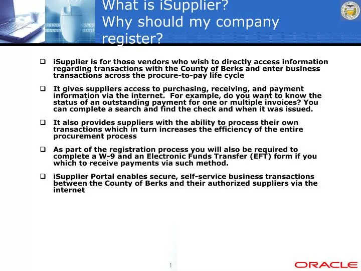 PPT - What is iSupplier? Why should my company register? PowerPoint ... PPT - What is iSupplier? Why should my company register? PowerPoint ...