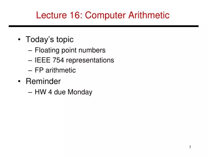 PPT - Lecture 16: Computer Arithmetic PowerPoint Presentation, free ...