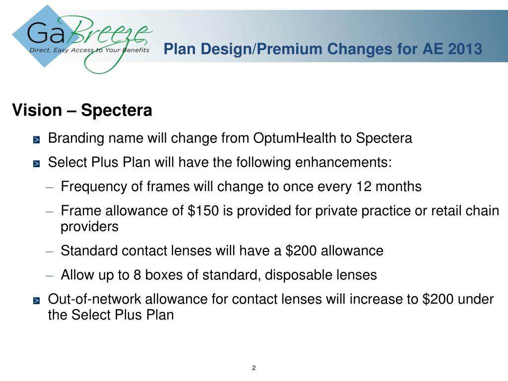 PPT - Vision Insurance Plan Year 2013 Optum Health Vision/Spectera ...