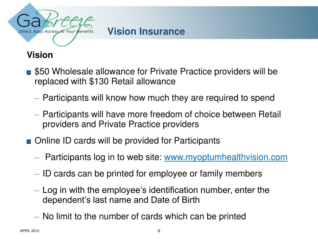 PPT - Vision Insurance Plan Year 2013 Optum Health Vision/Spectera ...