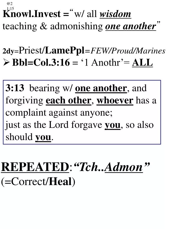 PPT - Knowl.Invest = “ w/ all wisdom teaching & admonishing one another ...