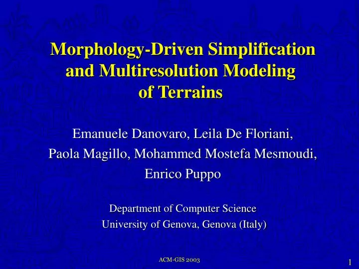 PPT - Morphology-Driven Simplification and Multiresolution Modeling of ...