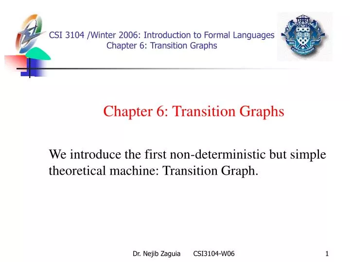 PPT - CSI 3104 /Winter 2006 : Introduction to Formal Languages Chapter 6: Transition Graphs ...