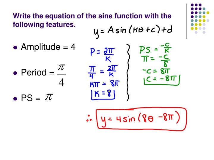 Write The Equation Of A Sine Function That Has Following 