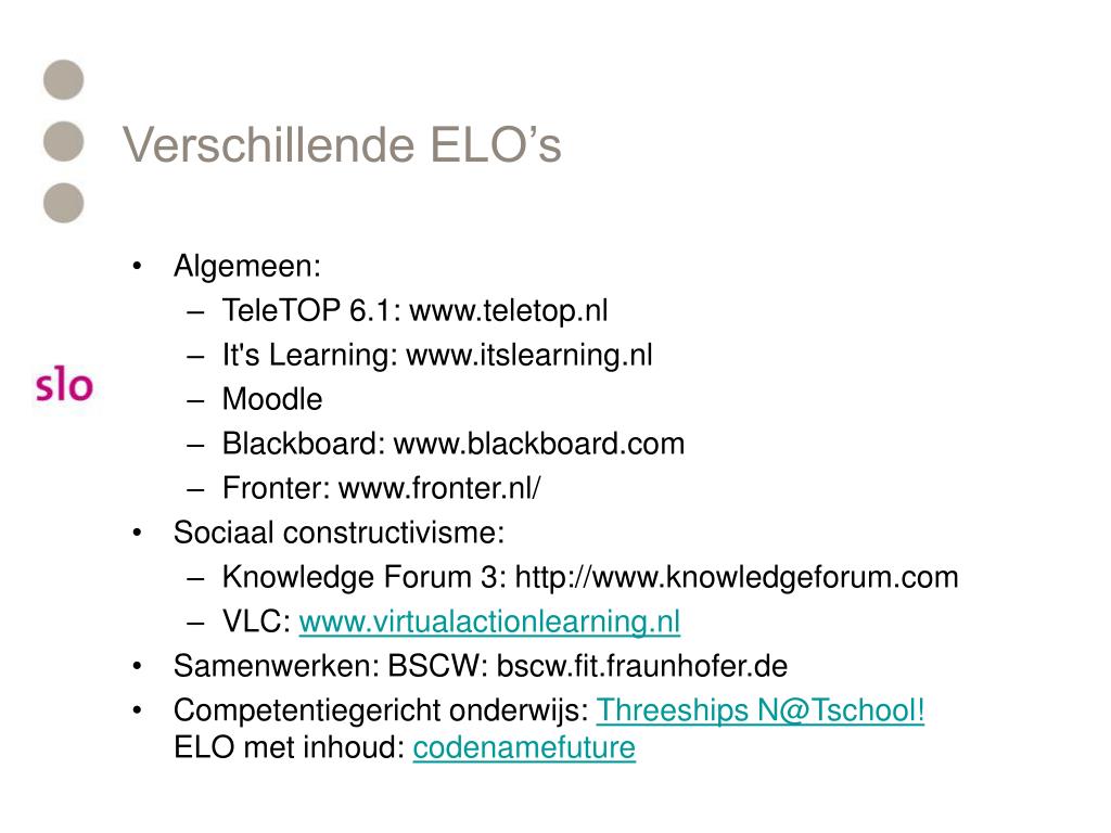 PPT - De ELO als leerplaninstrument? Mogelijkheden, huidig gebruik en de toekomst PowerPoint ...