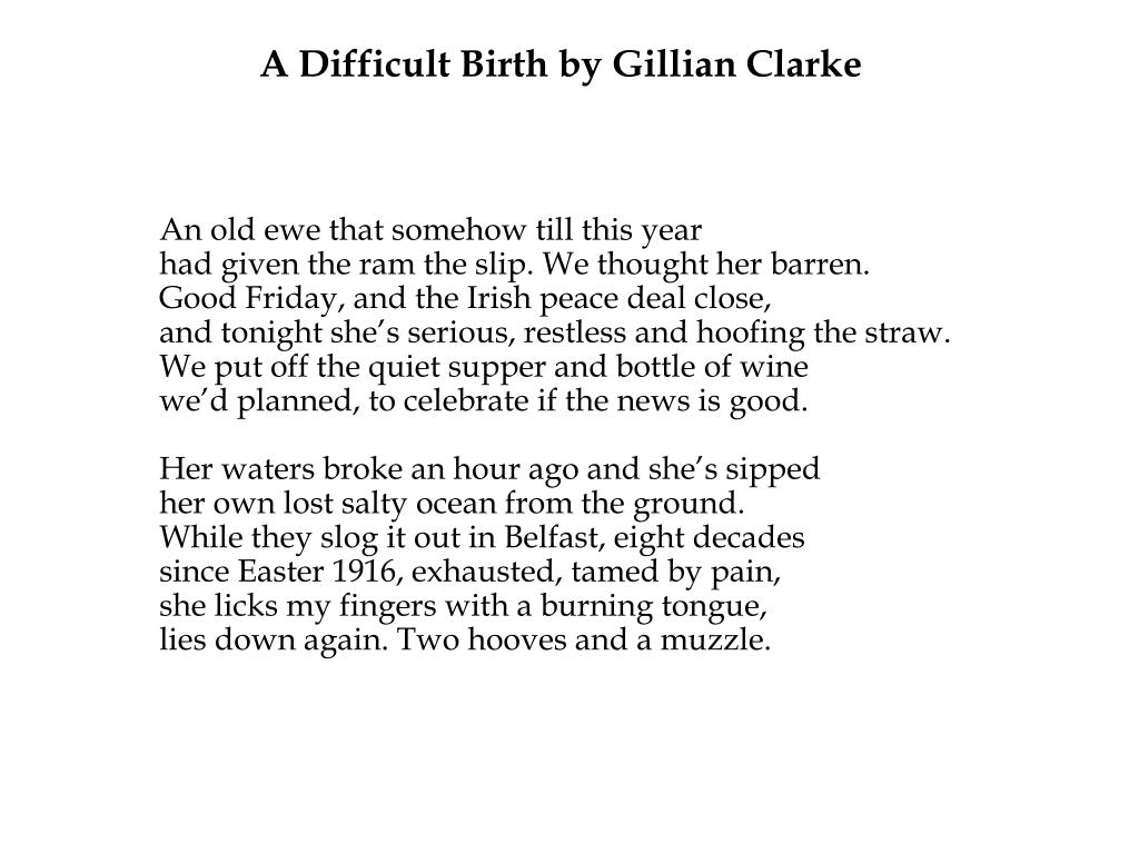 PPT - A Difficult Birth by Gillian Clarke PowerPoint Presentation, free ...