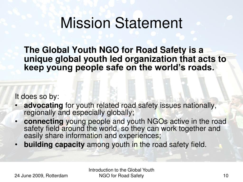PPT - Introduction to the 'Global Youth NGO for Road Safety' Floor ...