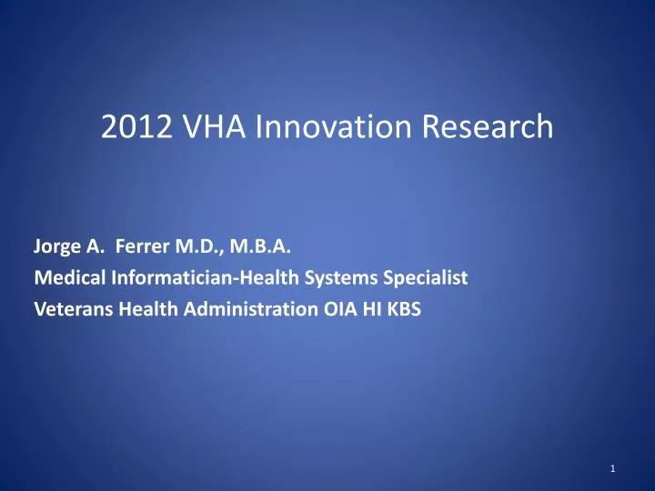 PPT - 2012 VHA Innovation Research PowerPoint Presentation, free ...