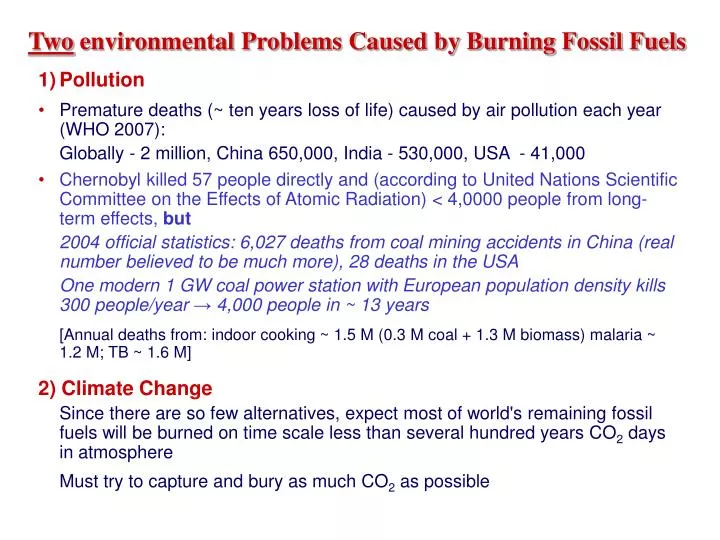 PPT - Two environmental Problems Caused by Burning Fossil Fuels ...