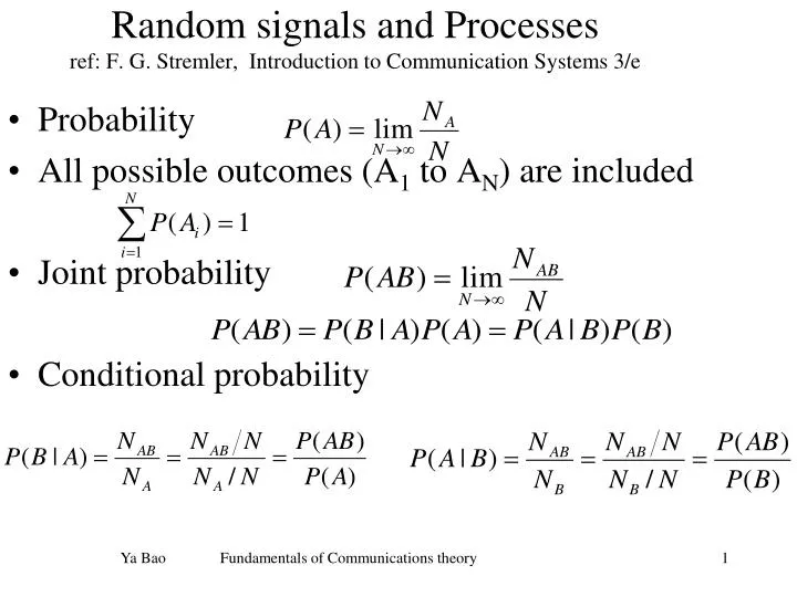 PPT - Random signals and Processes ref: F. G. Stremler, Introduction to Communication Systems 3 ...