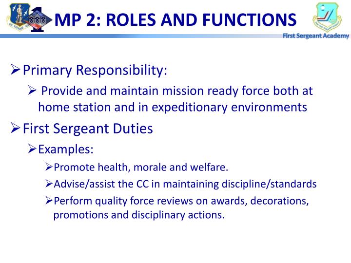 PPT - FIRST SERGEANT RESPONSIBILITY Reference: AFI 36-2113, AFI 36-2618 ...