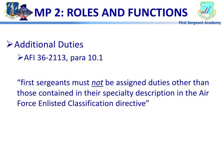 PPT - FIRST SERGEANT RESPONSIBILITY Reference: AFI 36-2113, AFI 36-2618 ...