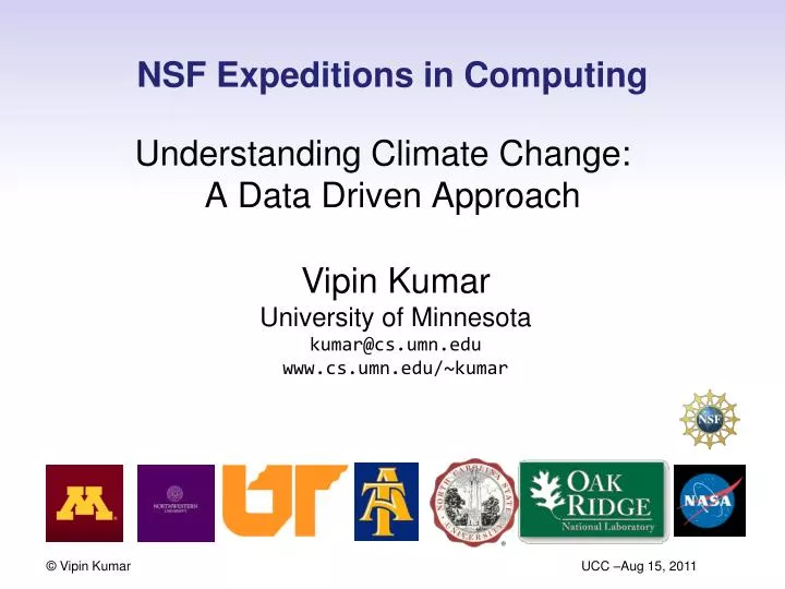 PPT - NSF Expeditions in Computing Understanding Climate Change: A Data Driven Approach ...