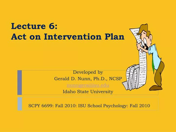 PPT - Lecture 6: Act on Intervention Plan PowerPoint Presentation, free ...